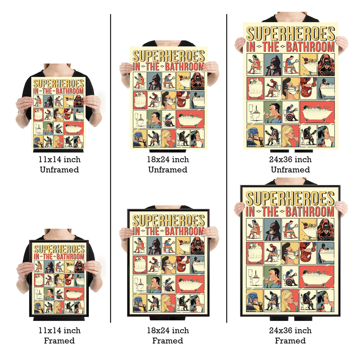 Superheroes in the bathroom. Funny Bathroom Poster - wyatt9.com