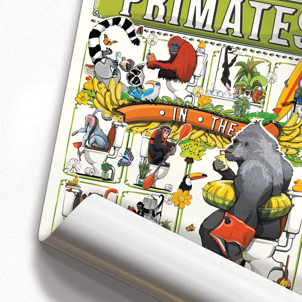 Primates in the bathroom, funny toilet humour poster - wyatt9.com