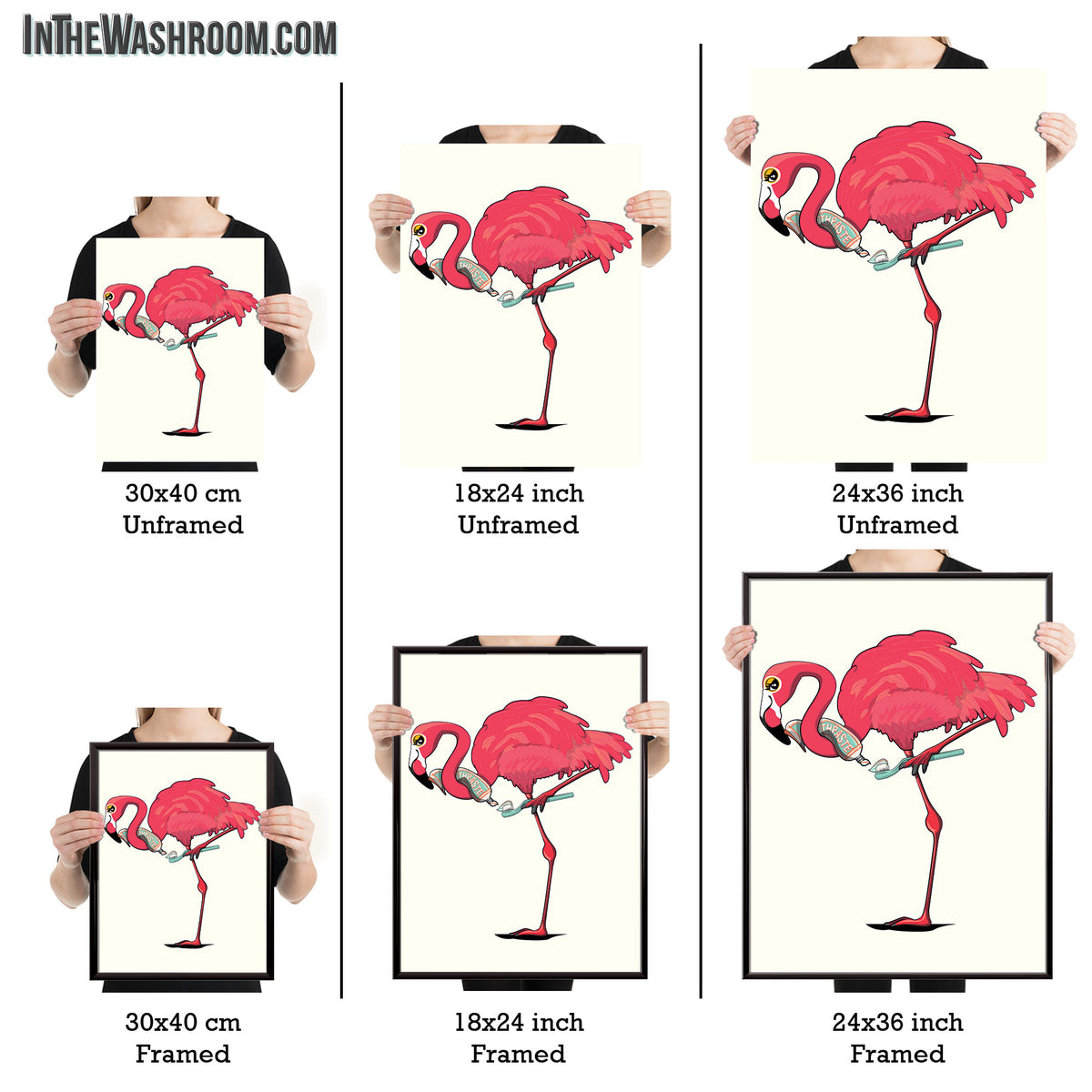 Flamingo cleaning teeth, Funny Bathroom Humour Poster - wyatt9.com
