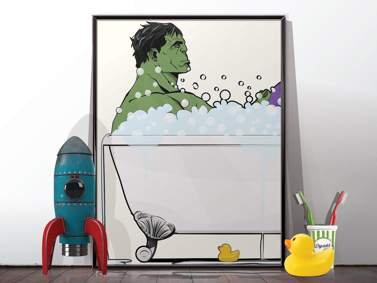 Hulk in the bath, funny bathroom poster - wyatt9.com