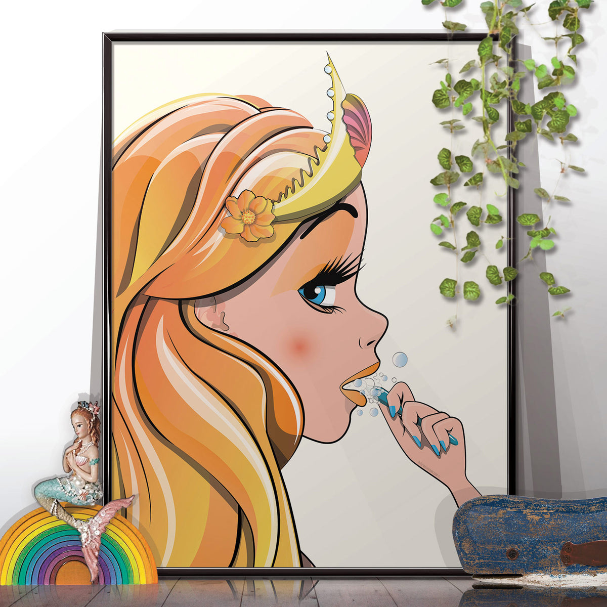 Mermaid brushing her teeth poster - wyatt9.com