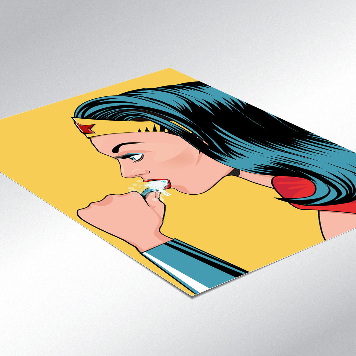 Wonder Woman Cleaning Teeth Bathroom Poster - wyatt9.com